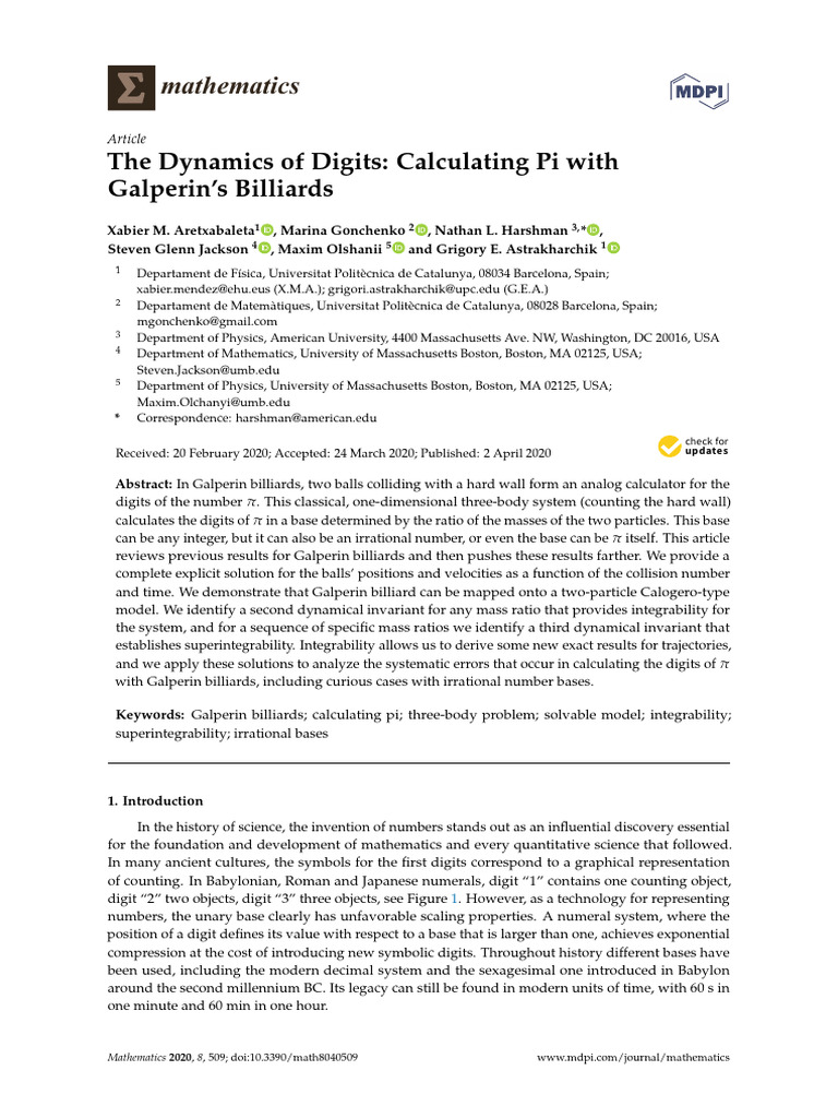 Mathematics 08 00509 v2 | PDF | Pi | Collision