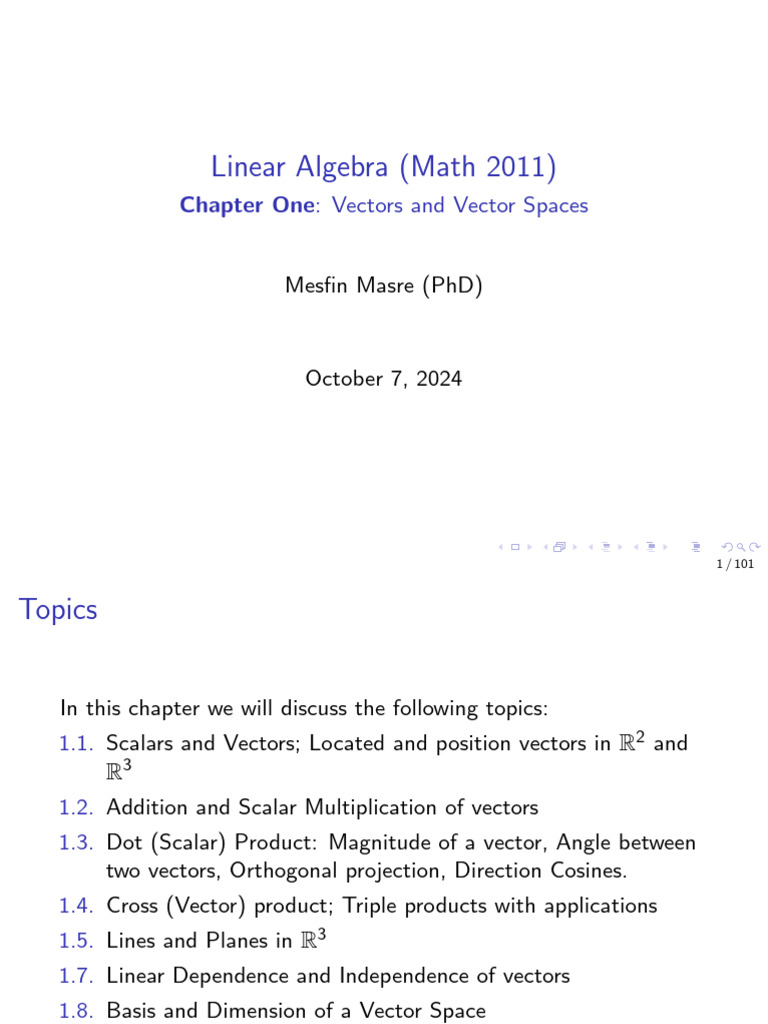Linear Algebra Chapter 1 | PDF | Euclidean Vector | Vector Space