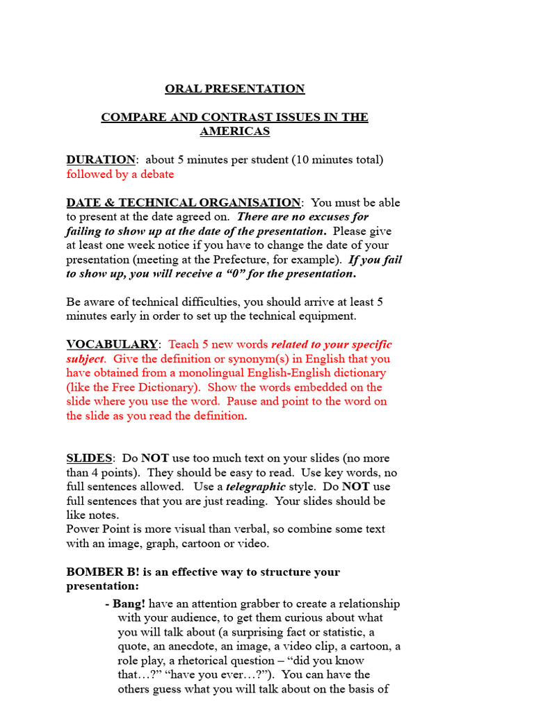 Ouvrir Oral Presentation Guidelines - Americas s2 2 | PDF | Linguistics ...