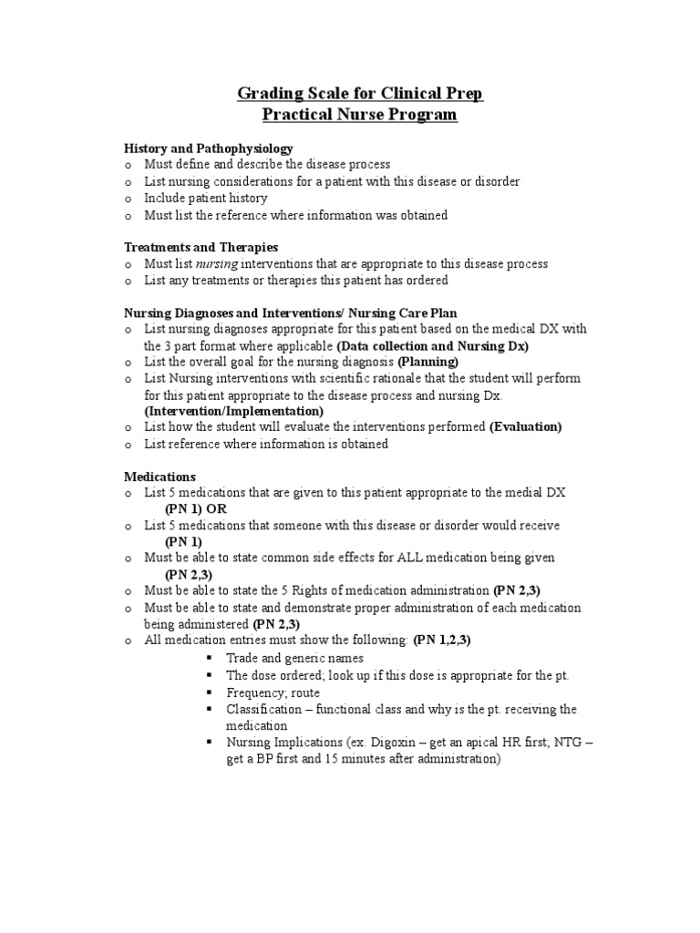 Grading Scale For Clinical Prep | PDF | Nursing | Medical Diagnosis