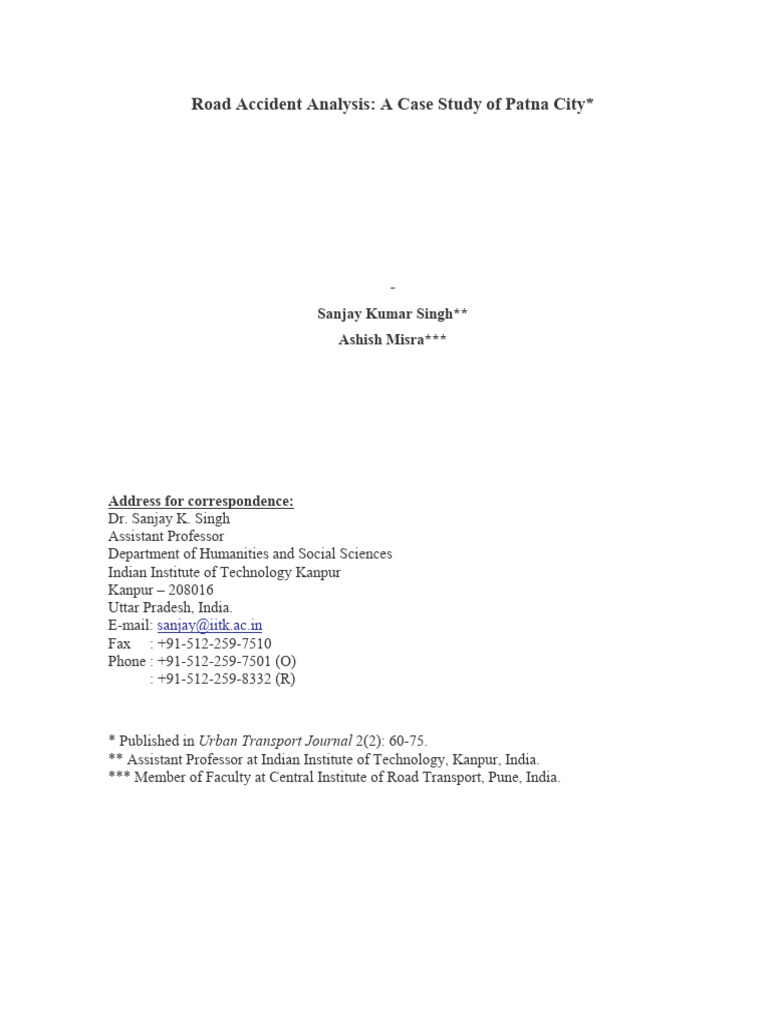 Road Accident Analysis- A Case Study of Patna City | PDF