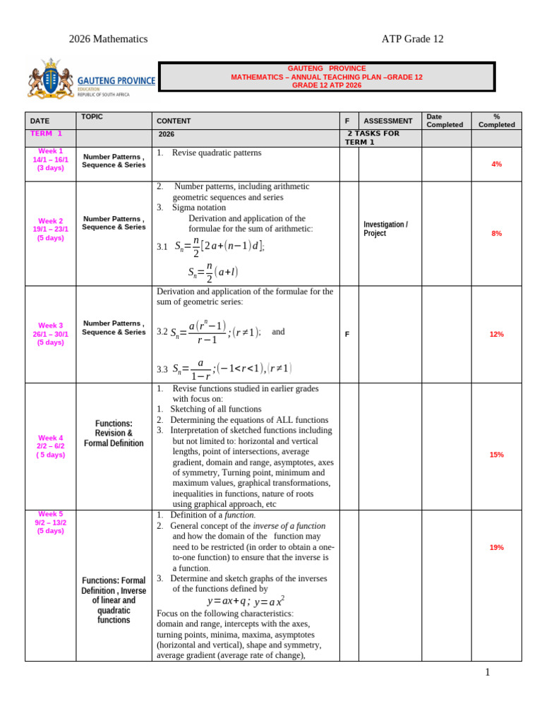 2026 Grade 12 Mathematics Curriculum | PDF | Derivative | Differential ...