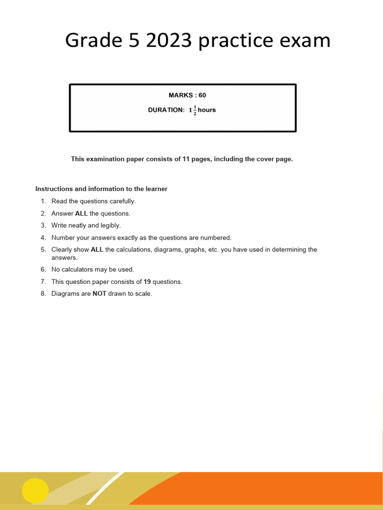 Grade 5 Mathematics Exam Practice 2023 | PDF