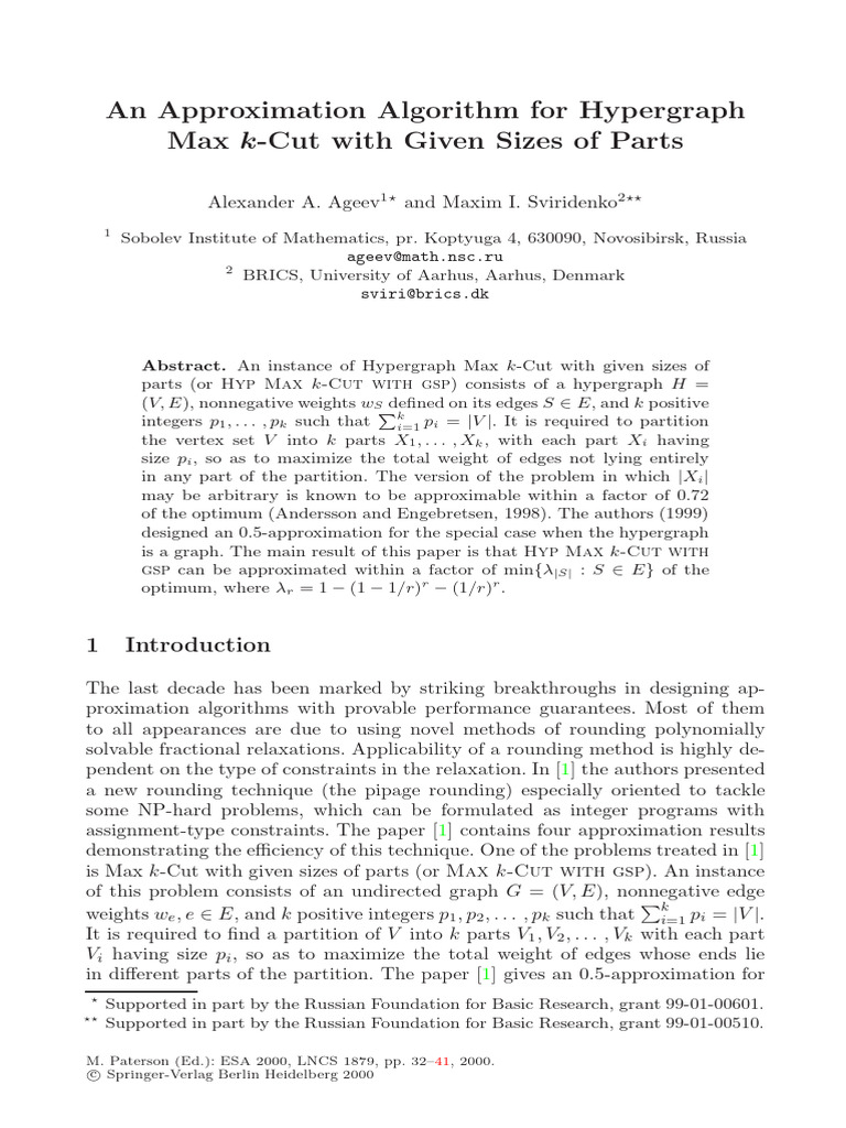 An Approximation Algorithm for Hypergraph | PDF | Algorithms And Data Structures | Computational ...