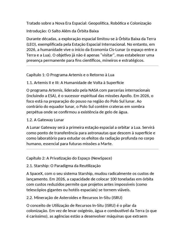Tratado sobre a Nova Era Espacial | PDF | Lua | Espaço sideral