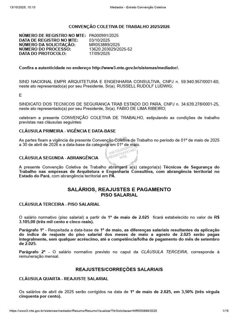 CCT TST Pará 2025 2026 | PDF | Férias trabalhistas | Acordo coletivo