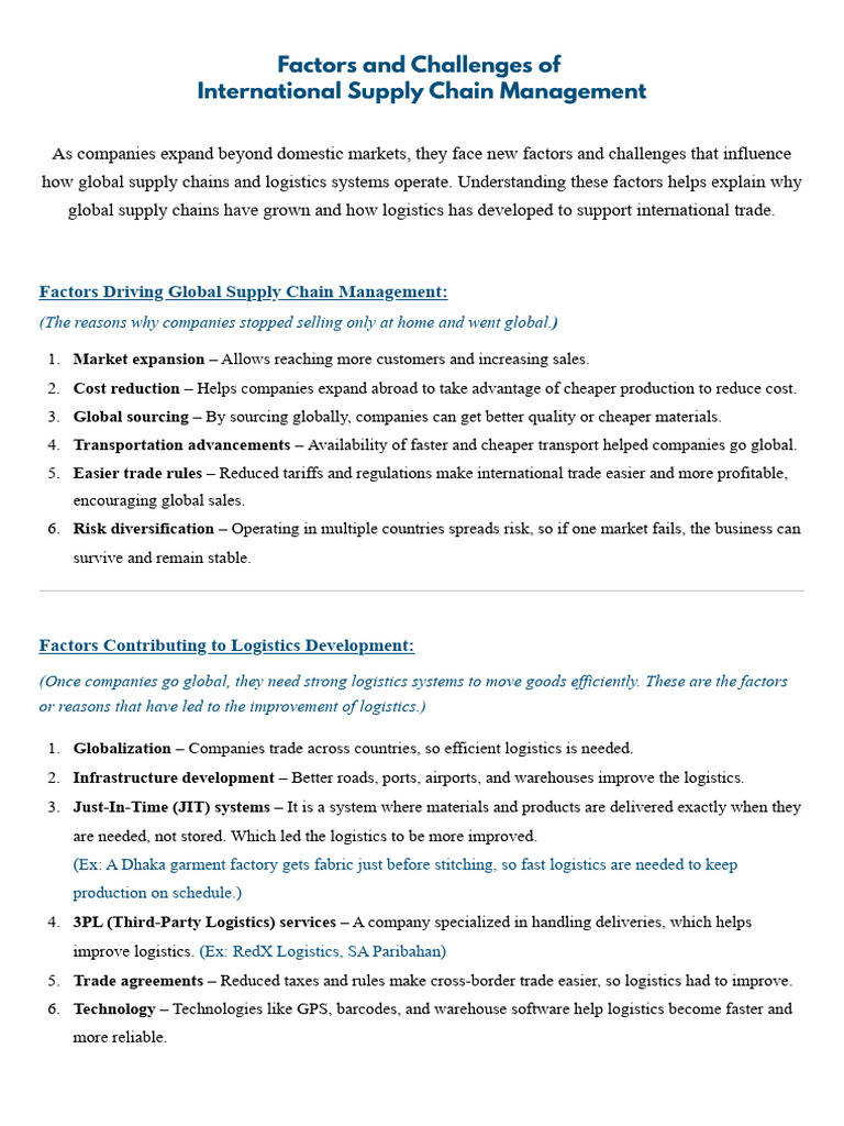 02. Factors and Challenges of International Supply Chain Management | PDF