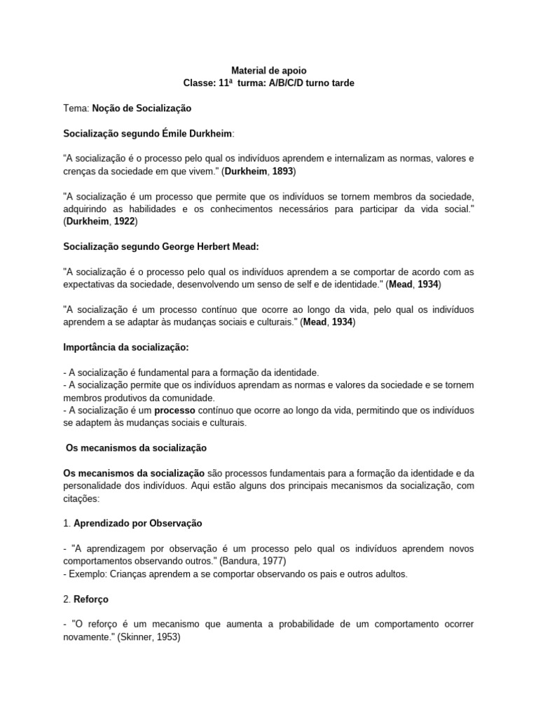 Tema- Noção de Socialização | PDF | Família | Émile Durkheim