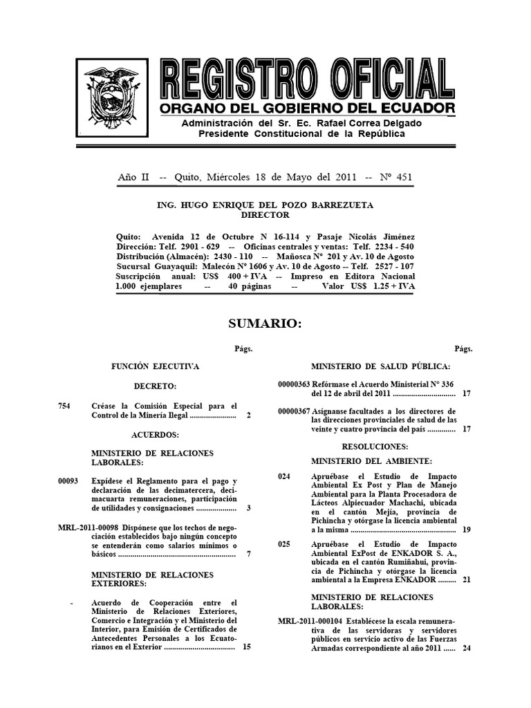 REGISTRO OFICIAL 451 | PDF | Salario | Derecho laboral