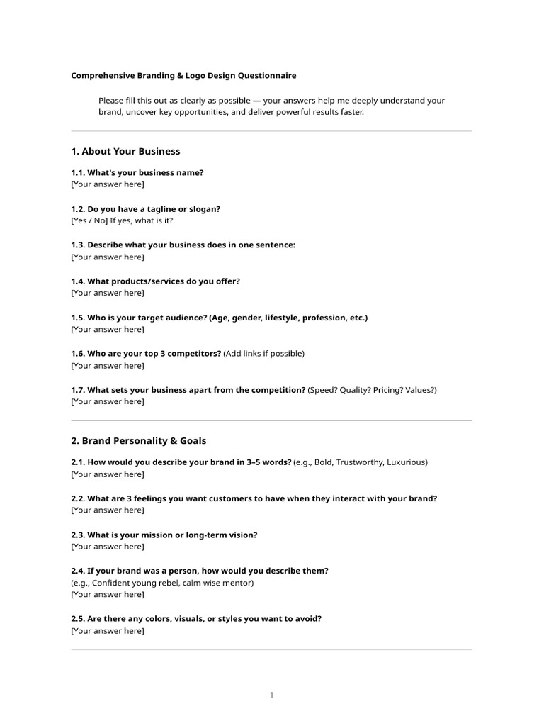 Client Brand Questionnaire | PDF | Brand | Logos
