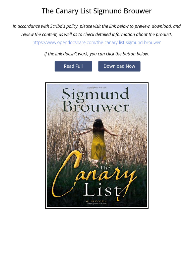 The Canary List Sigmund Brouwer | PDF