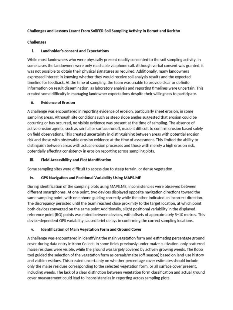 Challenges and Lessons Learnt From SoilFER Soil Sampling Activity | PDF ...