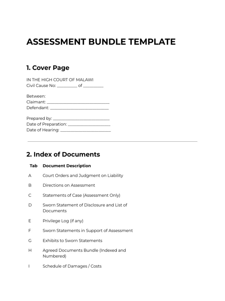 High Court Assessment Bundle Template | PDF | Discovery (Law) | Damages