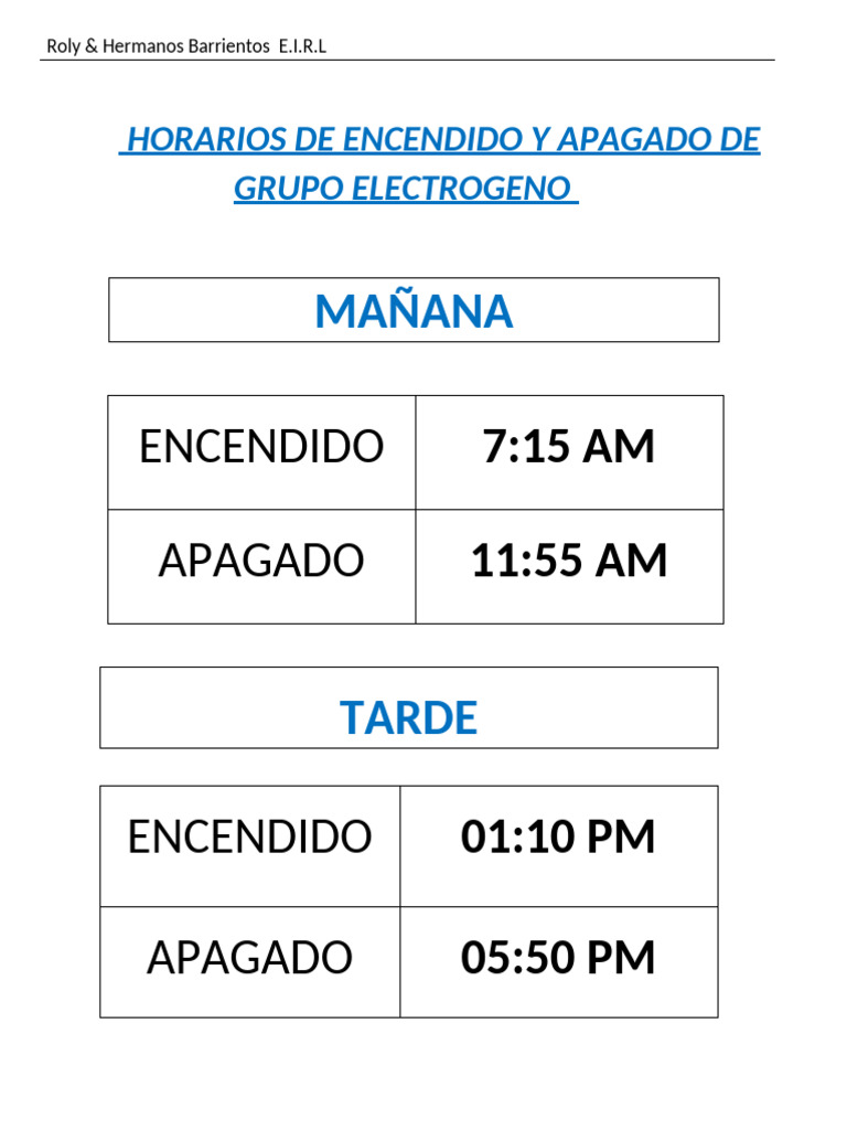 Horario de Encendido Cat | PDF