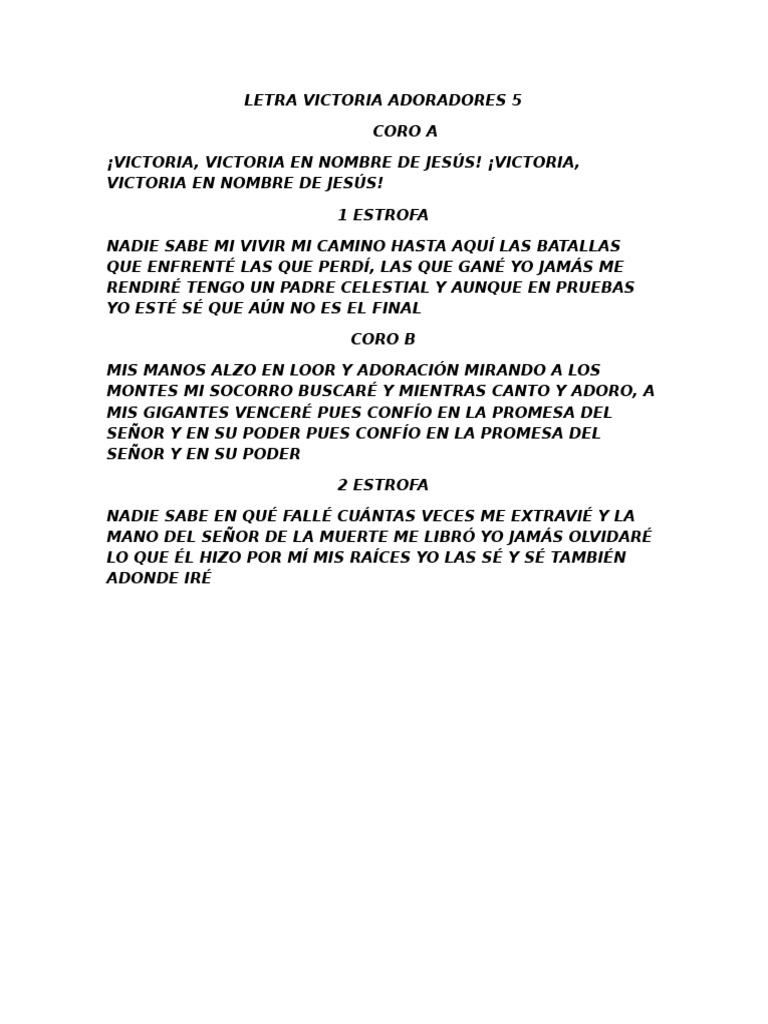 Letra de "Victoria" - Adoradores 5 | PDF
