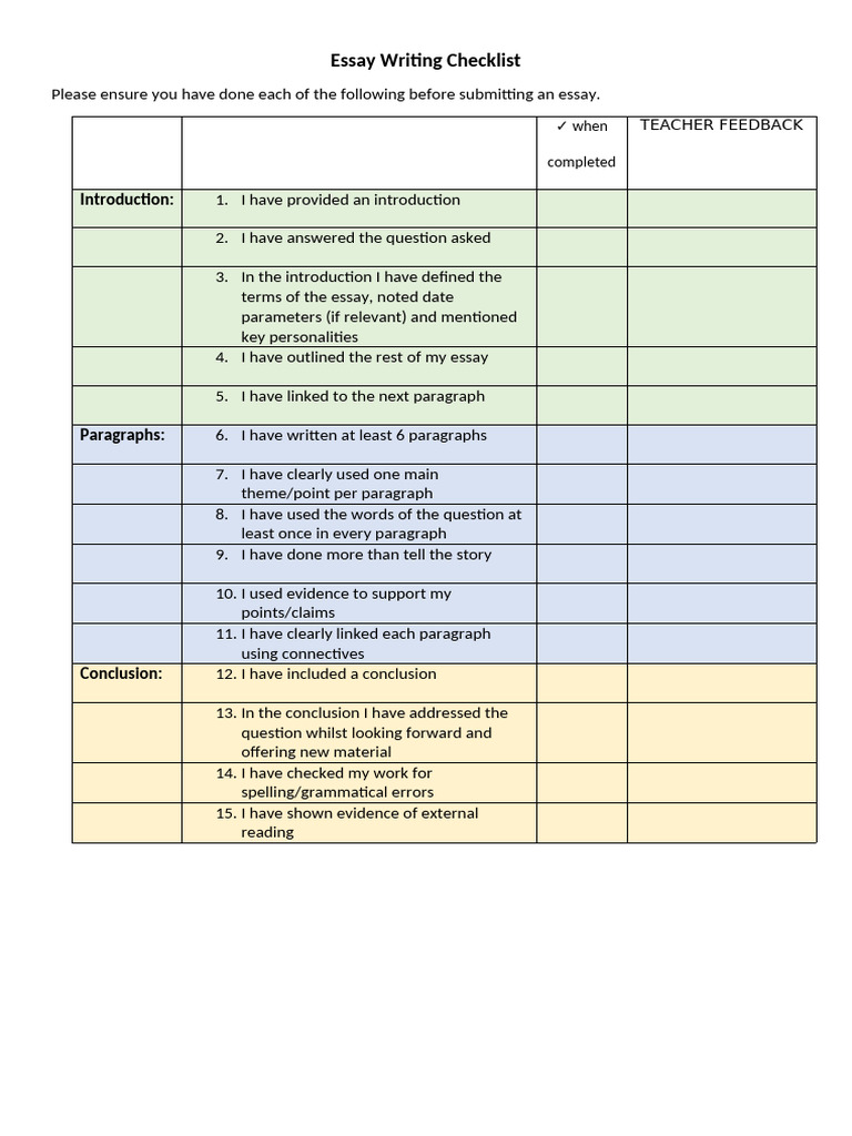 Essay Checklist [History Notes] | PDF
