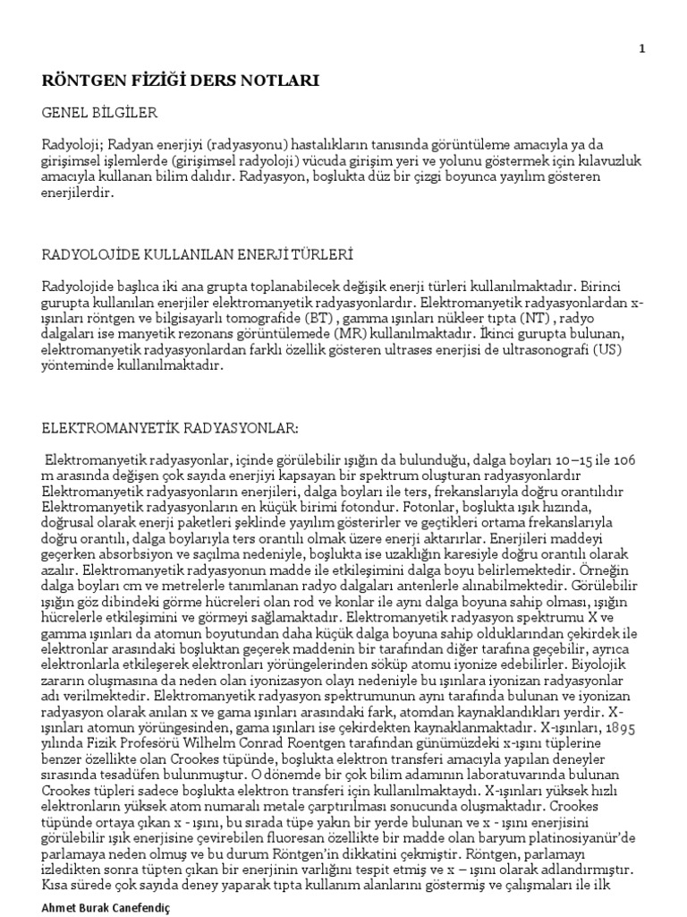 Röntgen Fi̇zi̇ği̇ Ders Notlari | PDF