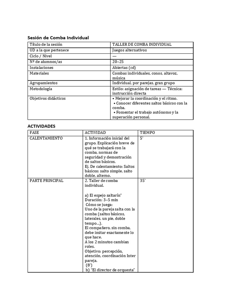 Sesion Combas Individuales Ángel, Manel, David y Jonatan | PDF | Ritmo