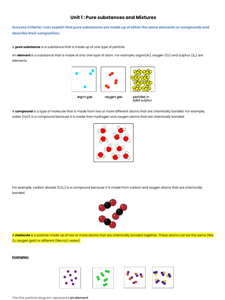 Pure Substances and Mixtures - Study - Notes | PDF