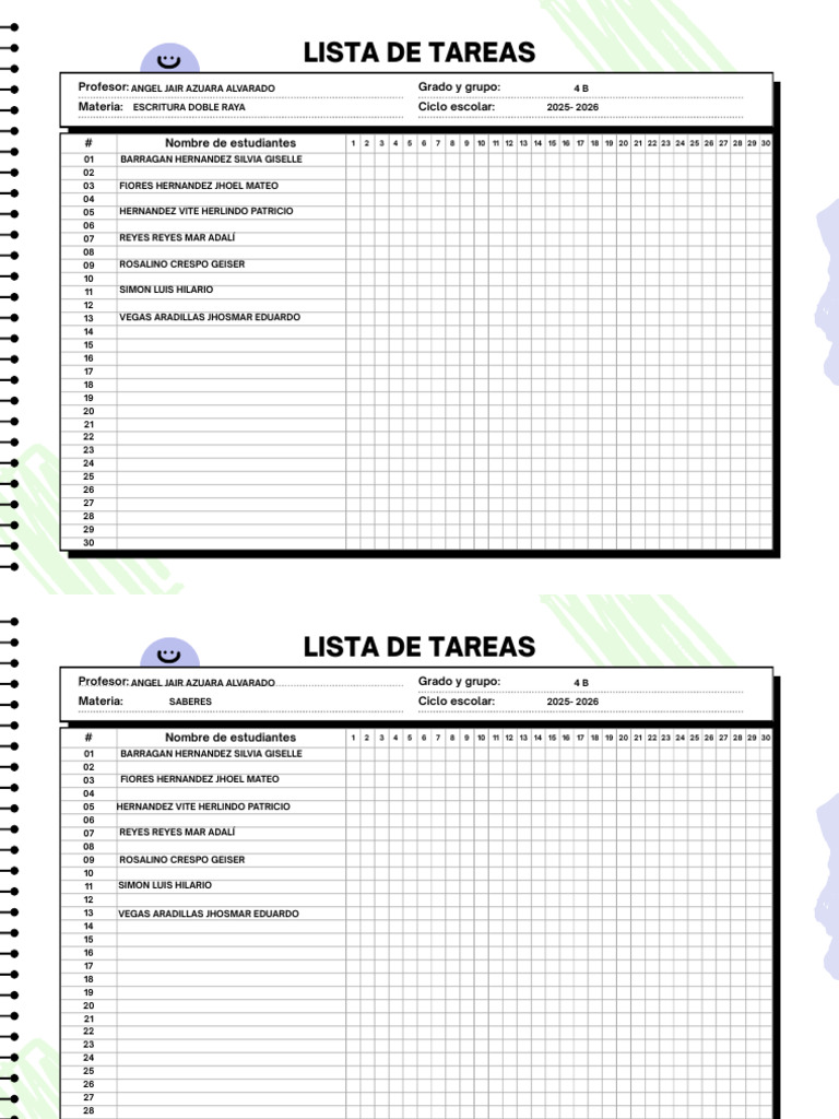 Lista de Tareas Estudiantes 4B 2025-2026 | PDF