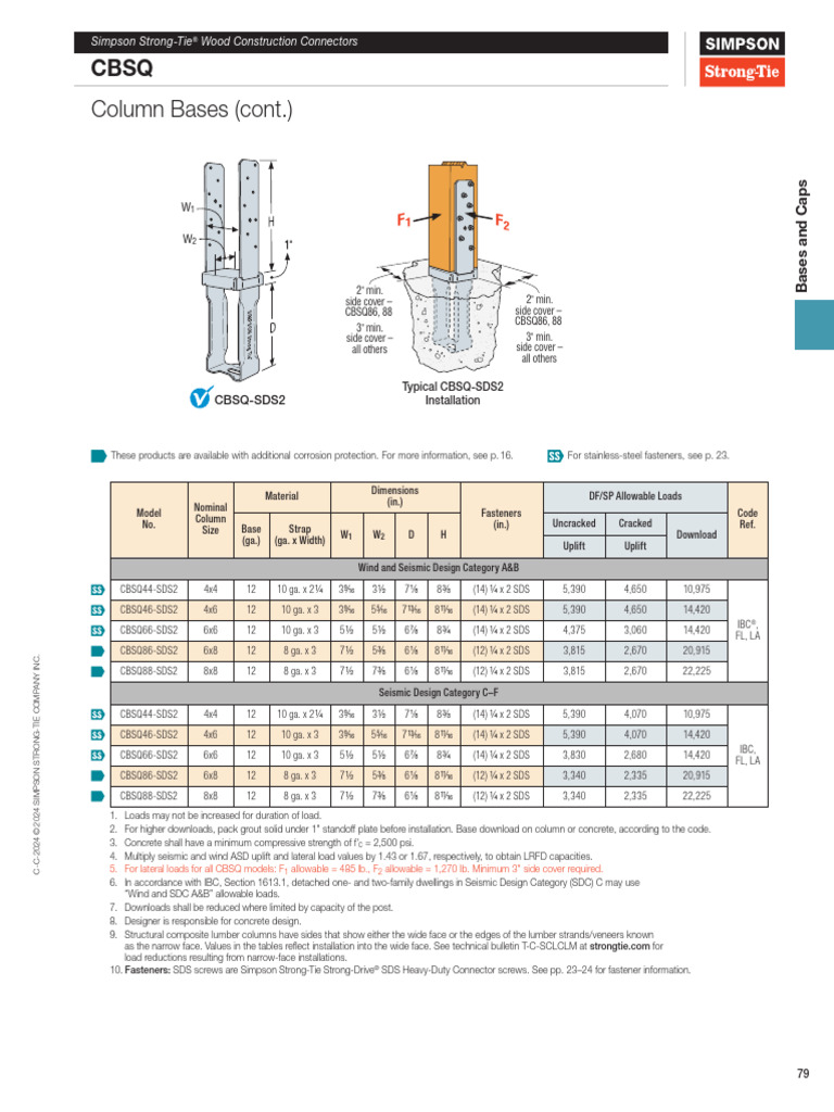 Simpson Strong-Tie Column Base Specifications | PDF | Building ...