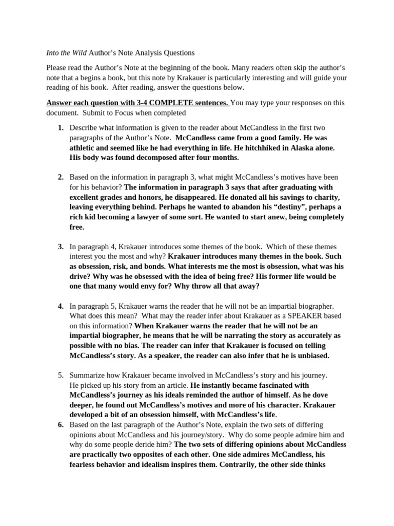 Analyzing Krakauer's Author's Note in "Into the Wild" | PDF