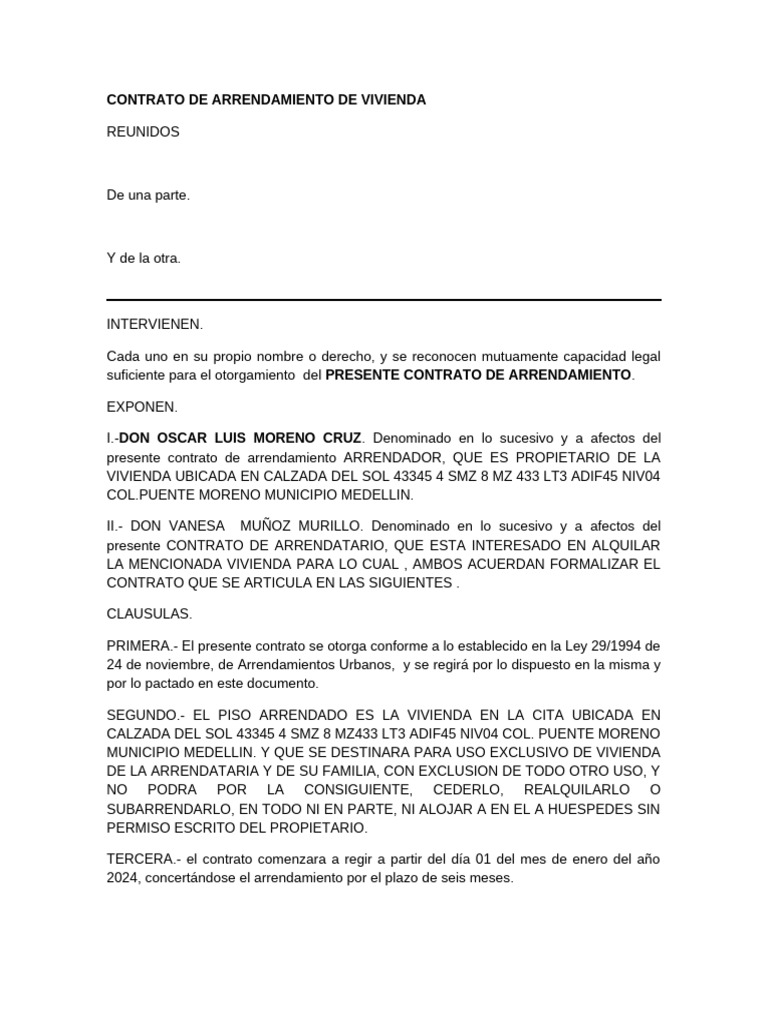 Contrato de Arrendamiento de Vivienda | PDF | Propiedad | Barrio residencial