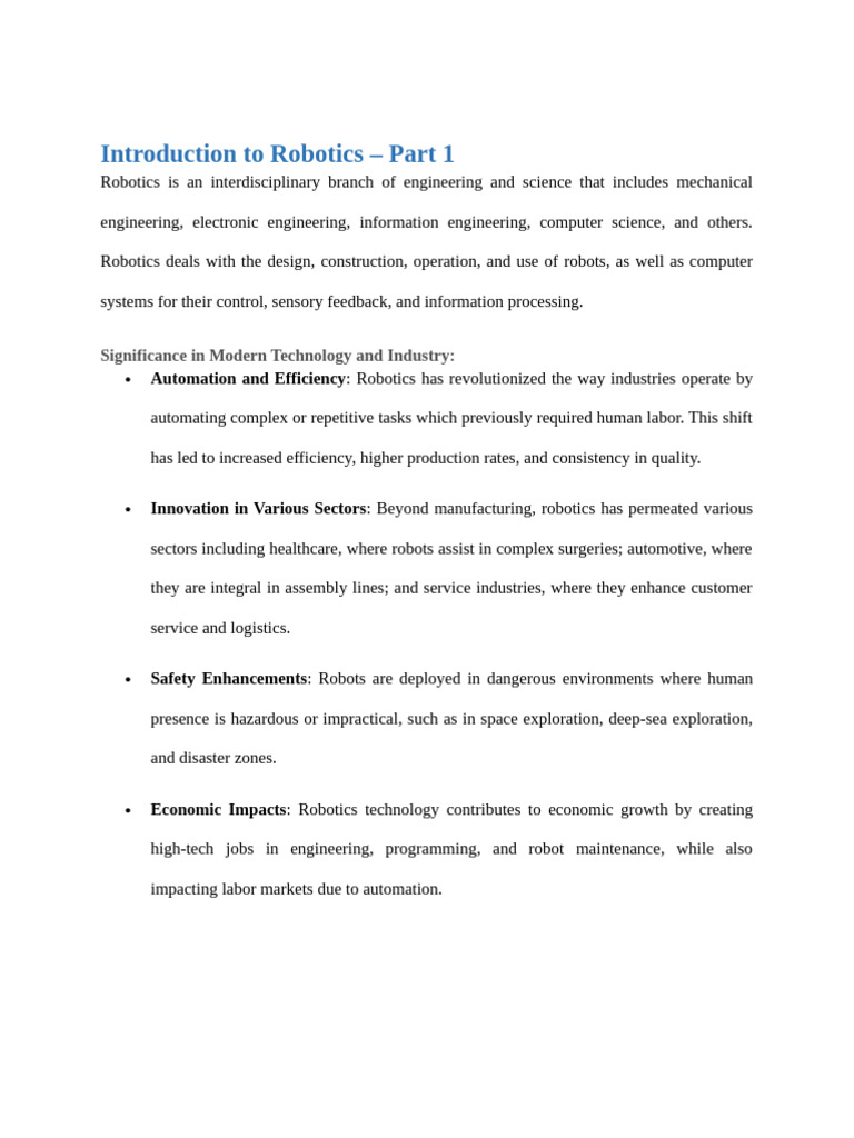 Introduction to Robotics Overview | PDF | Robot | Robotics