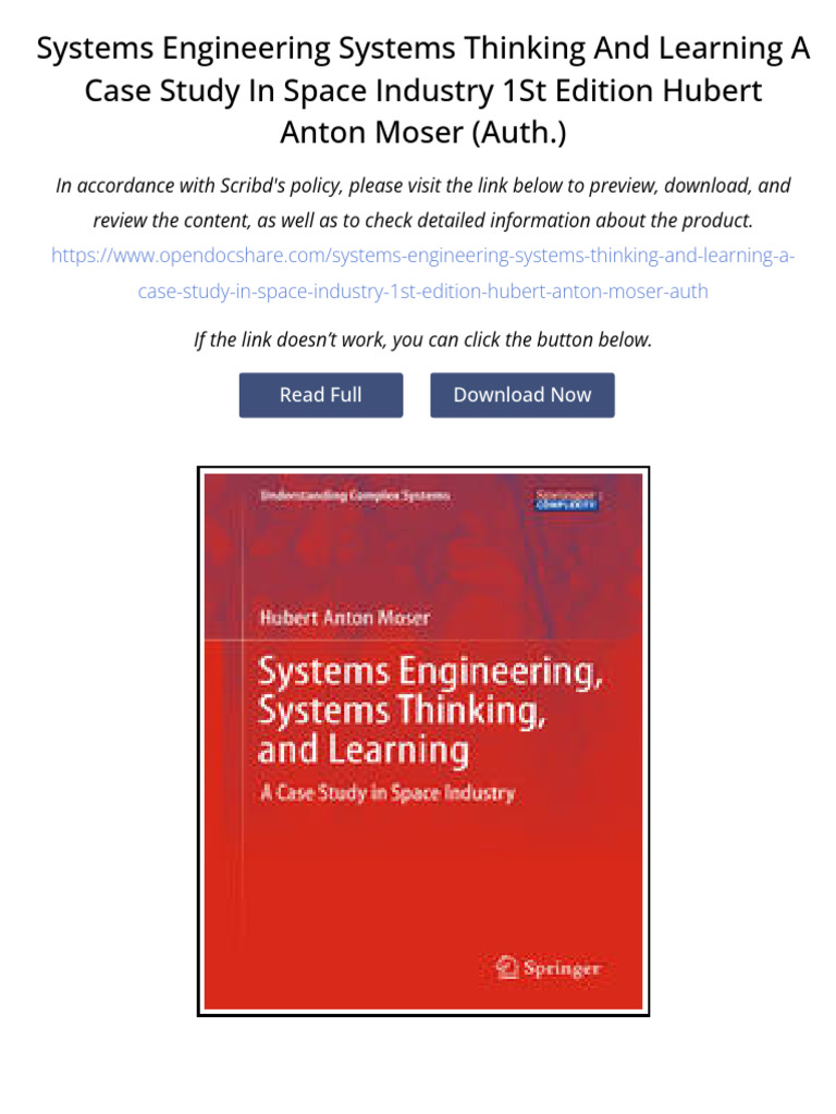 Systems Engineering Systems Thinking and Learning A Case Study in Space Industry 1st Edition ...