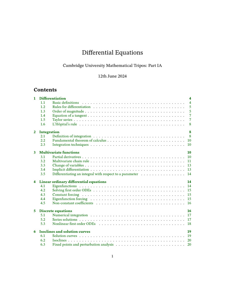 Differential Equations Overview Guide | PDF | Ordinary Differential ...
