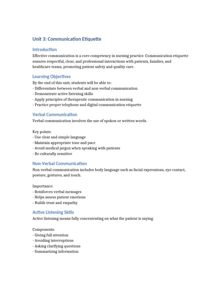 Unit 3 Communication Etiquette Handout | PDF | Communication ...