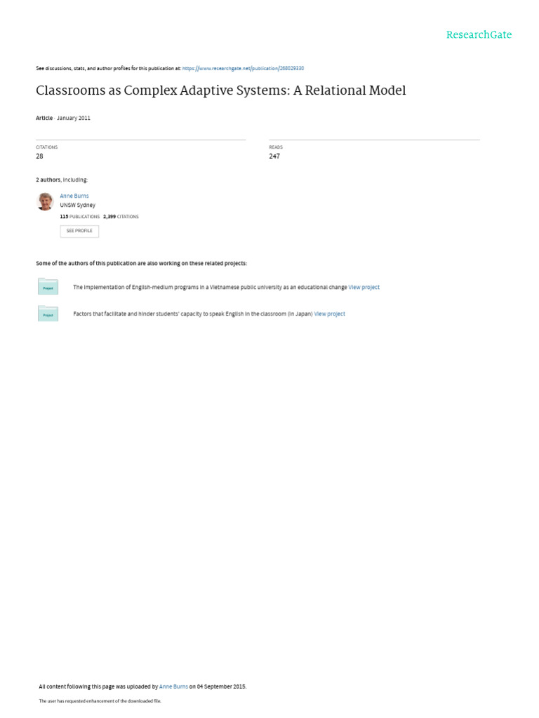 Classrooms as Complex Adaptive Systems a Relationa | PDF | System ...