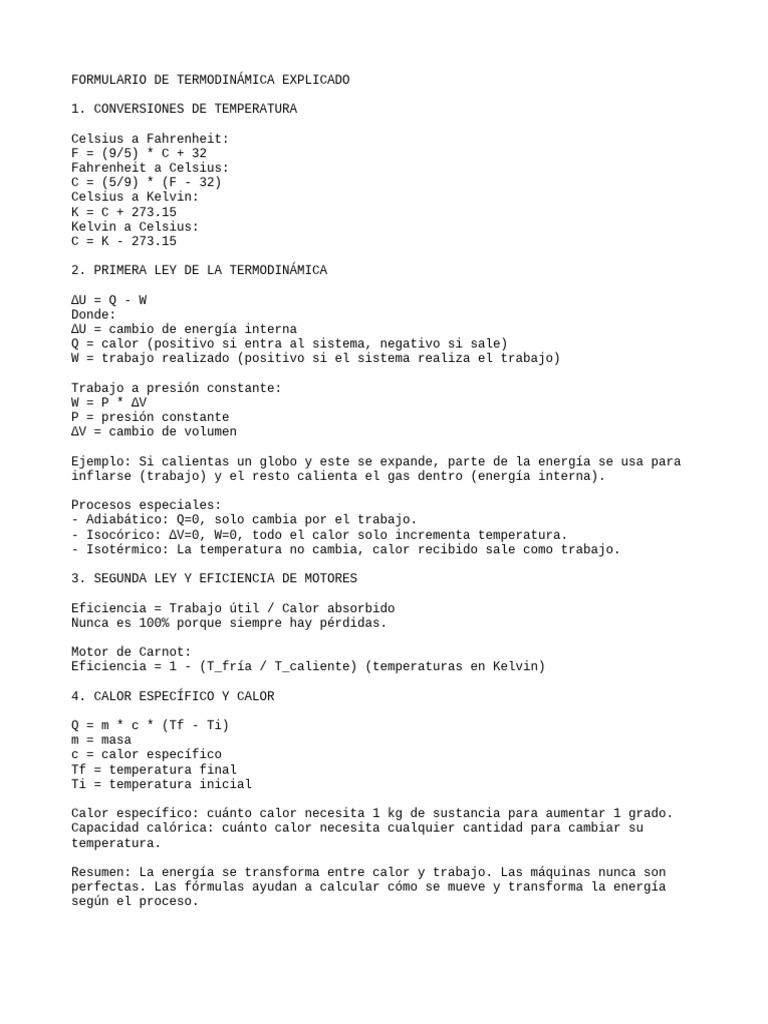 Formulario_Termodinamica_Explicado | PDF
