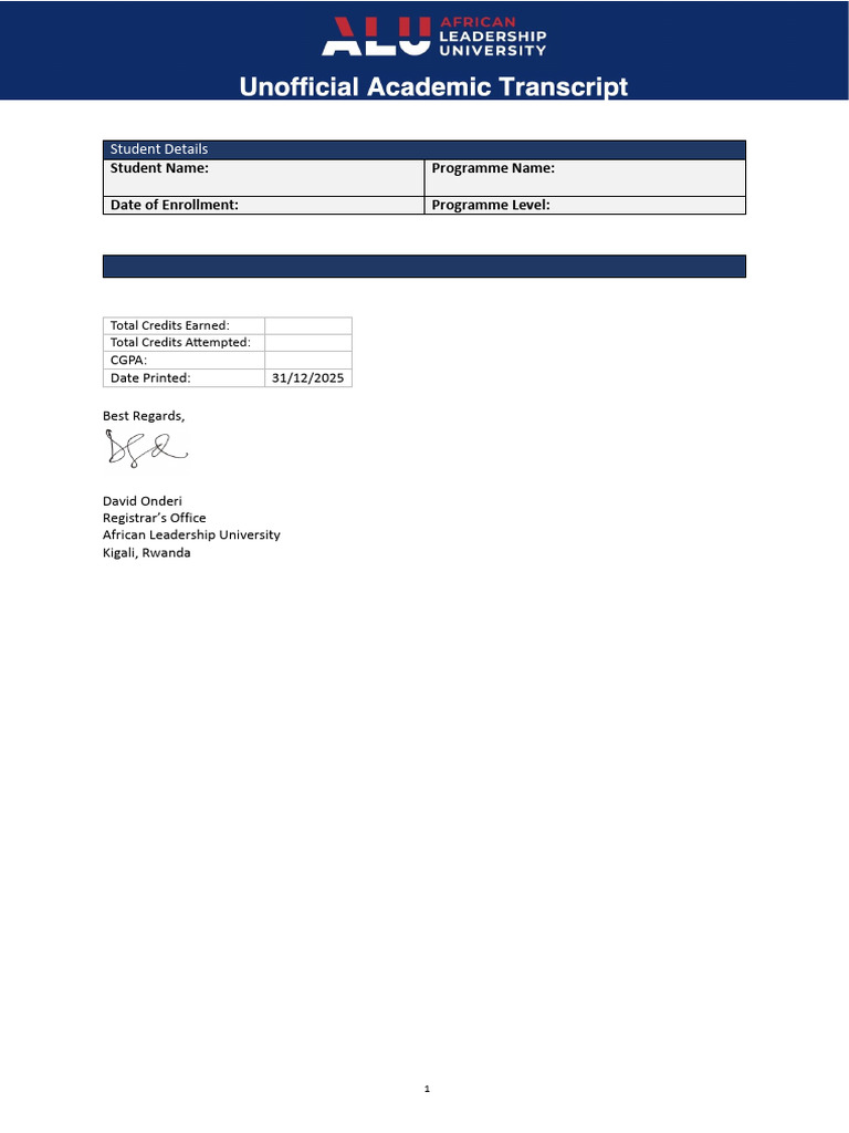 Unofficial Academic Transcript Pdf Educational Stages