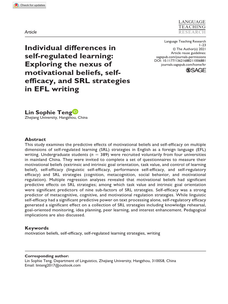 Lin Sophie Teng; (2021). Individual Differences in Self-regulated ...