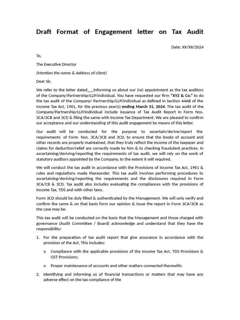 Engagement Letter | PDF | Audit | Auditor's Report