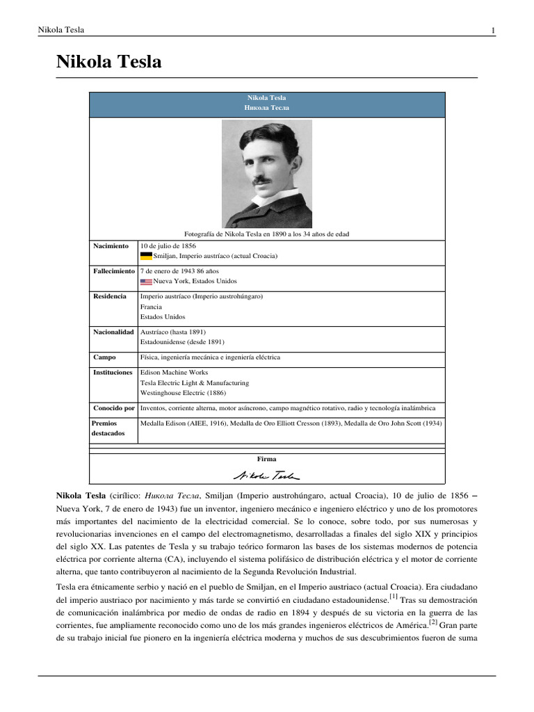 Biografia Nicola Tesla Hasta Pag 9 | PDF | Nikola Tesla | Corriente alterna