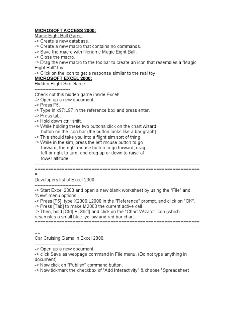 Hidden Games in Excel 2000 | PDF | Microsoft Excel | Icon (Computing)