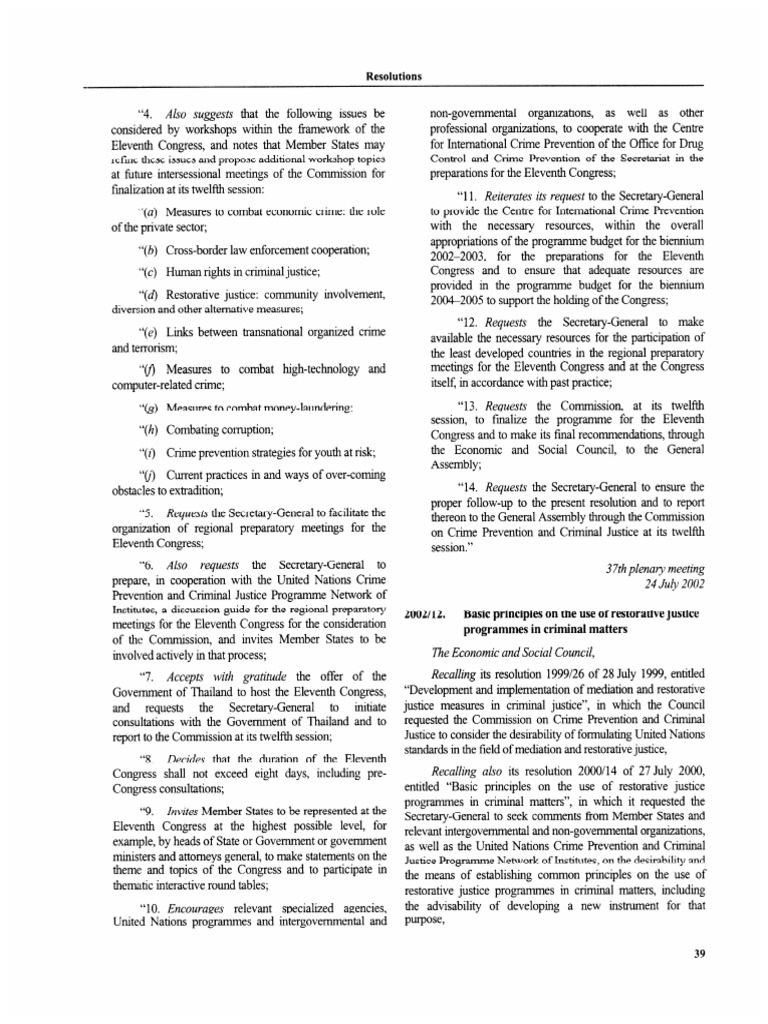 UN Resolutions on Restorative Justice | PDF | Restorative Justice | Crimes