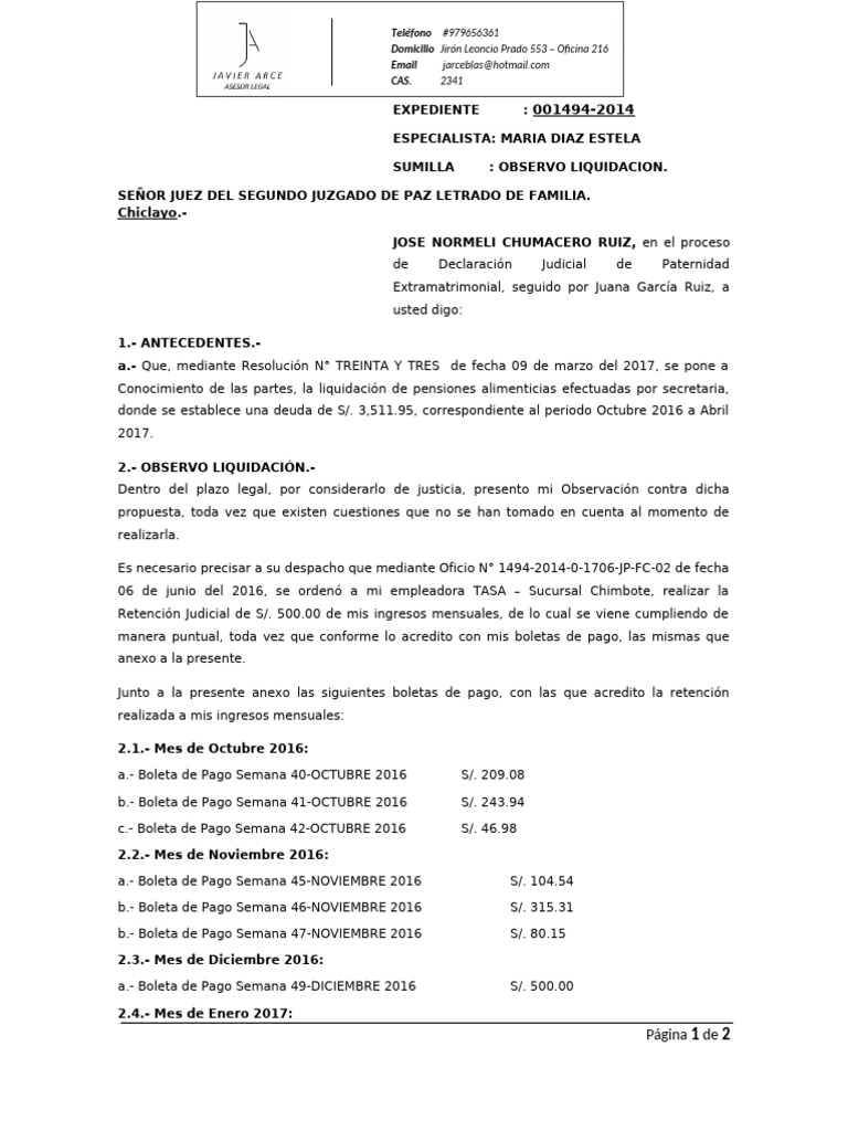 Jose Chumacero - Observo Liquidacion - Octubre 2016-Marzo 2017 | PDF ...
