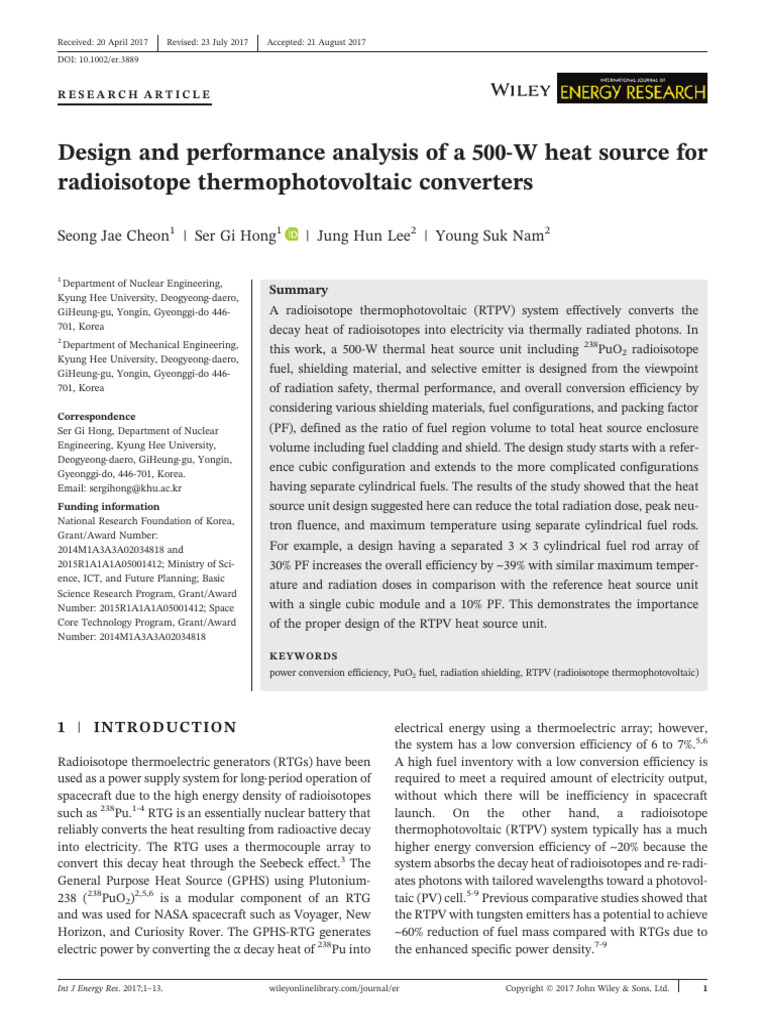 Design and Performance Analysis of a 500‐W Heat Source for Radioisotope ...