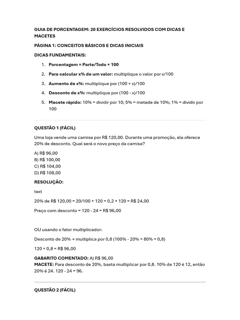 GUIA DE PORCENTAGEM | PDF