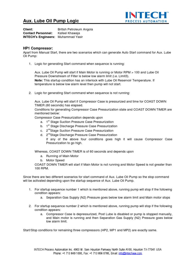 Aux Lube Oil Pump Logic | PDF | Pump | Lubricant