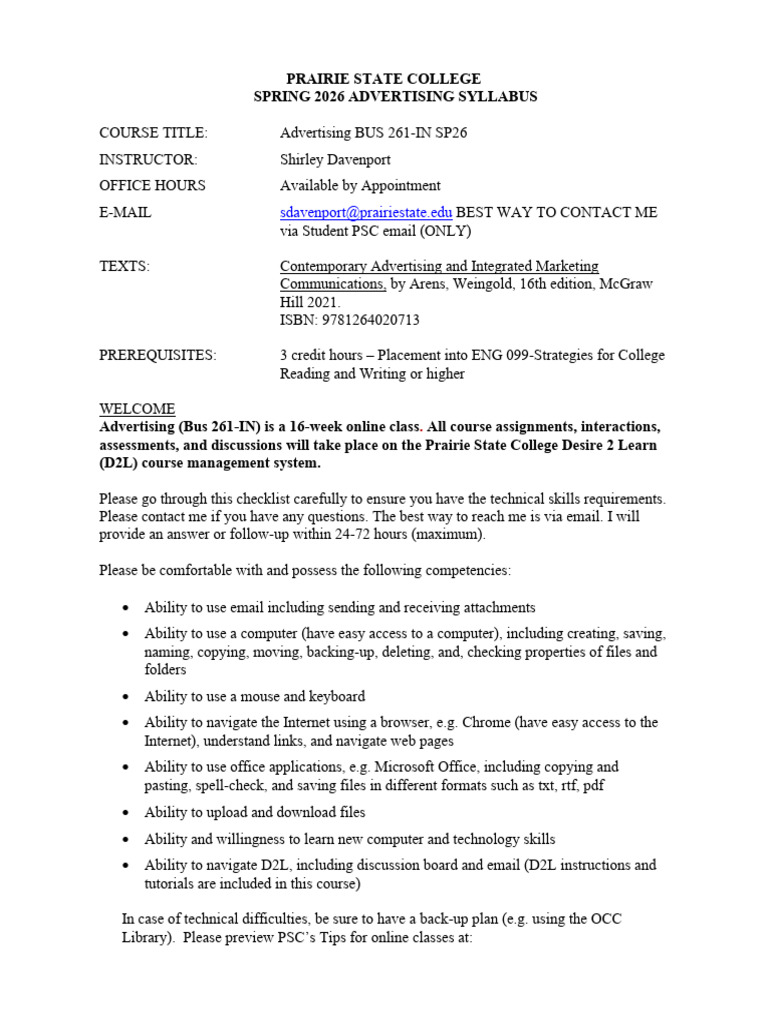 BUS 261-In Online Adverting Syllabus 1-8-26 (1) | PDF | Marketing ...