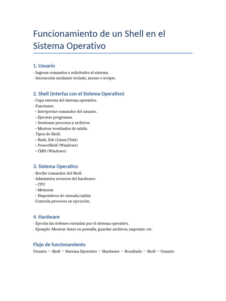 Funcionamiento del Shell en Sistemas Operativos | PDF
