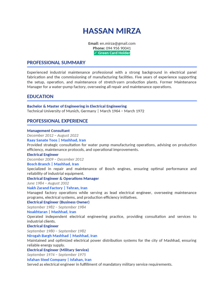 Experienced Electrical Engineer Resume | PDF