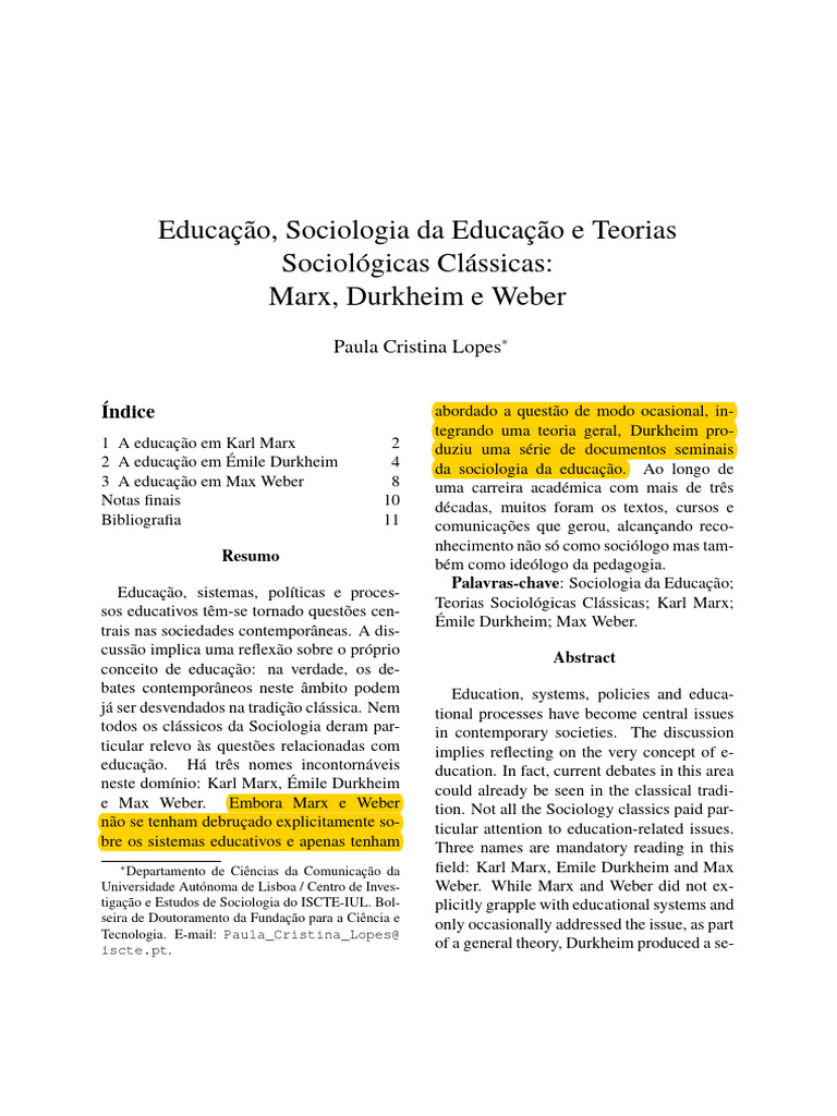 Sociologia da educação - Artigo científico | PDF | Sociologia | Émile ...
