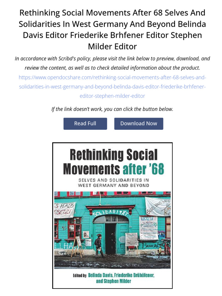 Rethinking Social Movements After 68 Selves And Solidarities In West Germany And Beyond Belinda ...