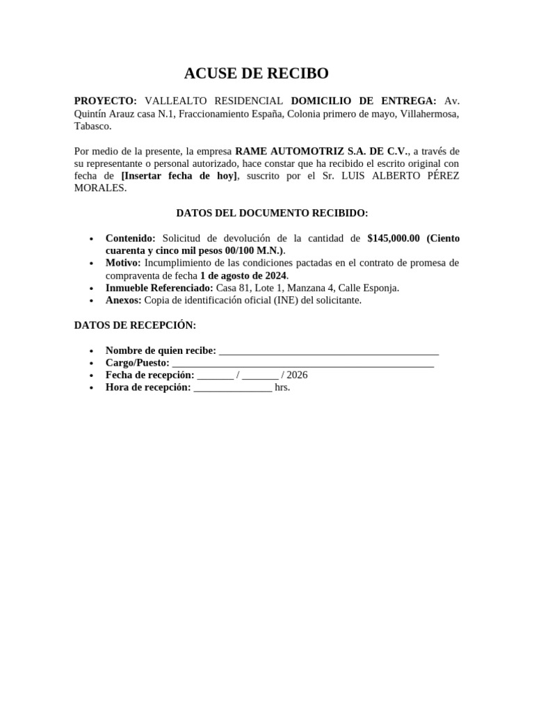 Acuse de Recibo | PDF