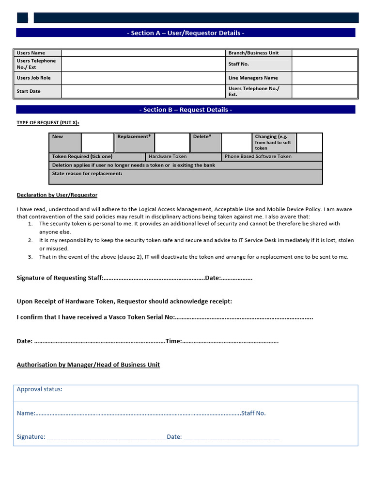 Token Request and Acknowledgment Form | PDF | Computing | Computer ...